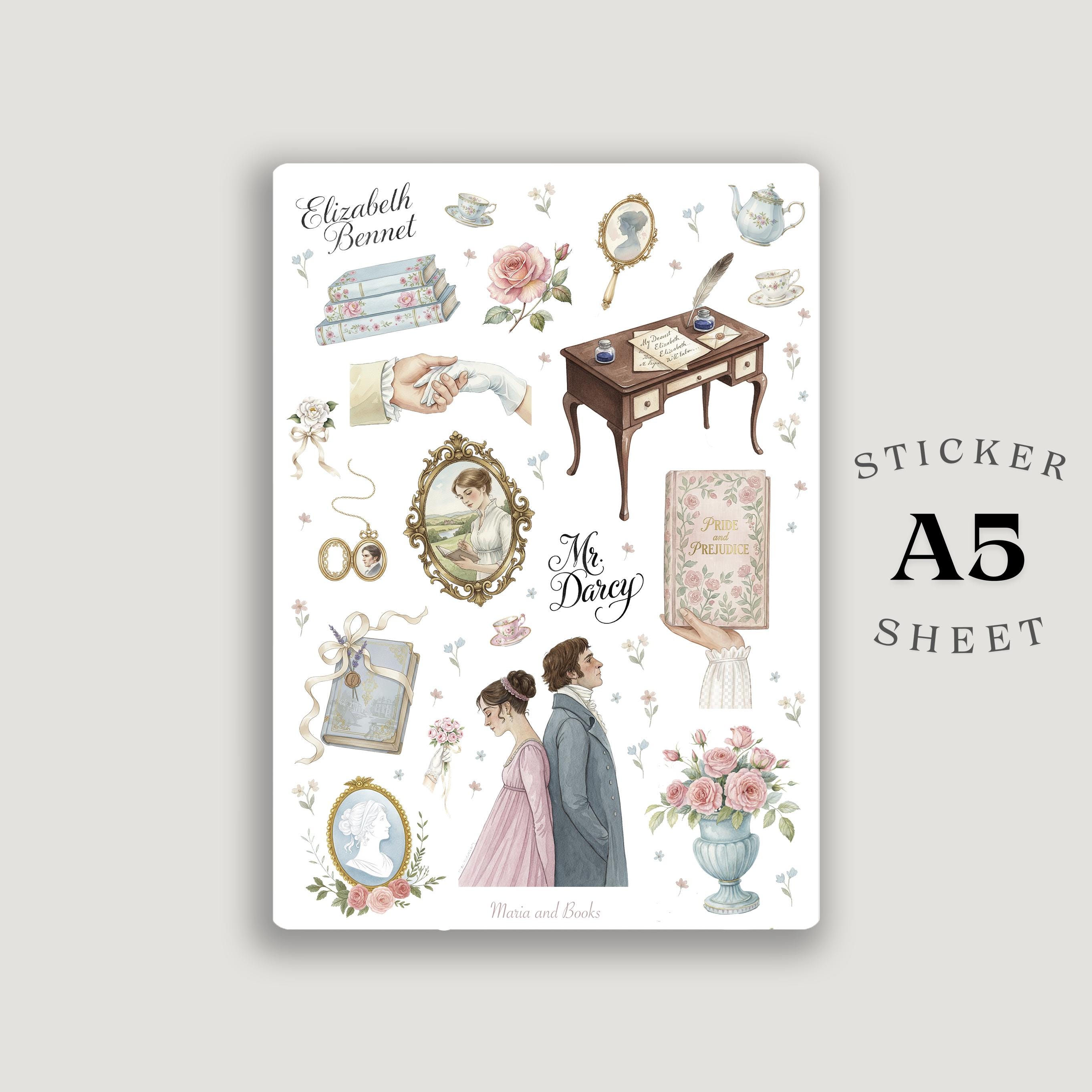 Pride and Prejudice Stickers | Jane Austen Romance A5 Sticker Sheet ...