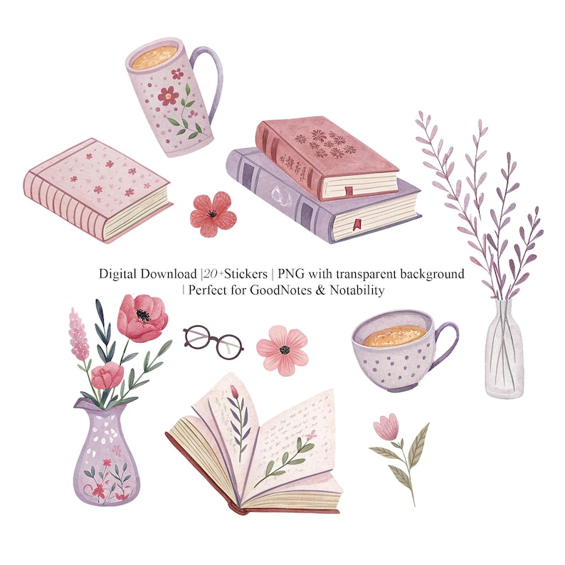 Adesivos românticos para leitura | Livro floral e chá | Adesivos ...