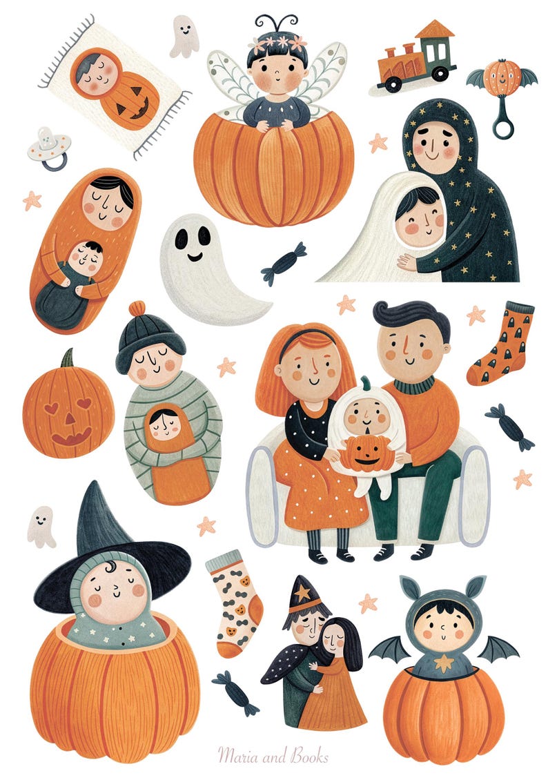 My First Halloween Clipart Set | Cute Baby Halloween Stickers | Pumpkin ...