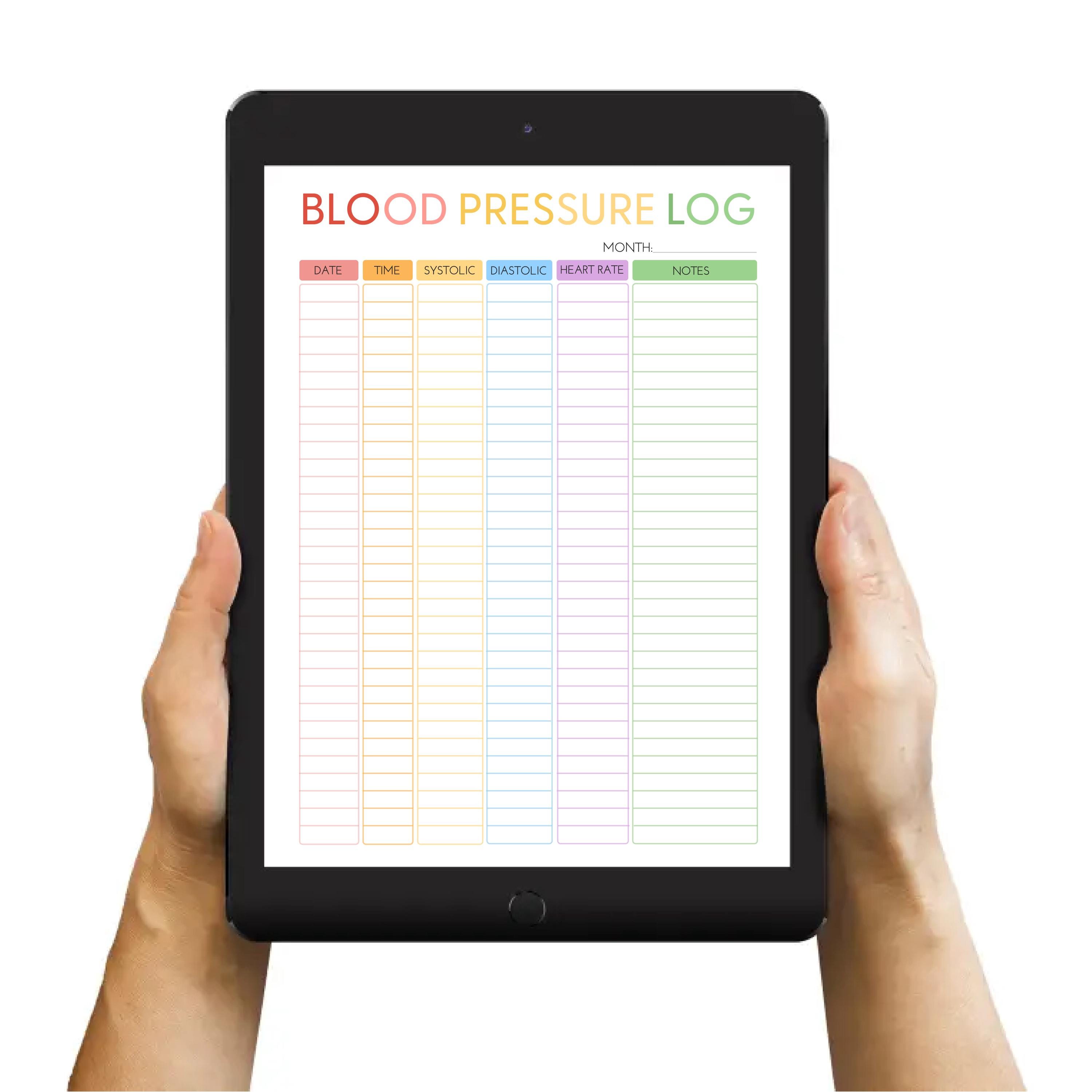 Blood Pressure Log Printable Blood Pressure Chart, Blood Pressure ...
