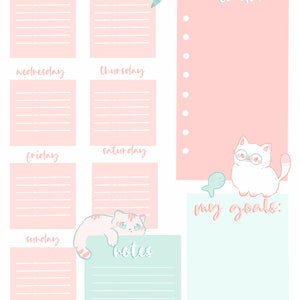 Cat Digital Weekly Planner, Cat Theme, Kawaii Stationary, Kawaii ...