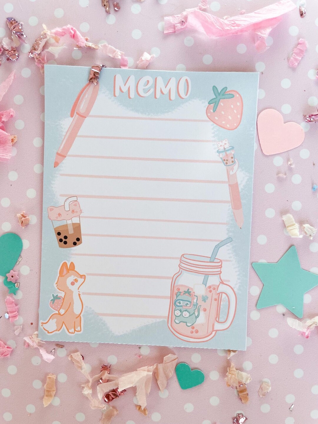 4x5 Memo Strawberry Boba Fox - Etsy