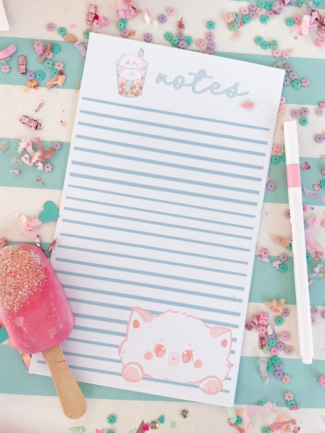 4x8 Cat Themed Notes Notepad, Boba, Bubble Tea, Kawaii, Kawaii Notepad ...