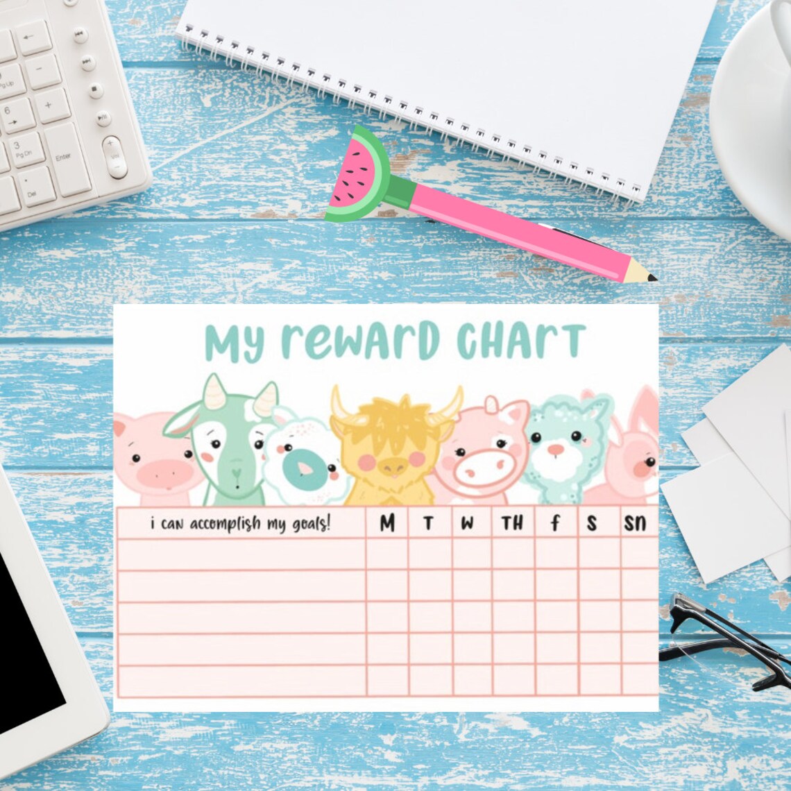 Pastel Farm Reward Chart for Kids, Cute Animals Printable Kids Chore ...