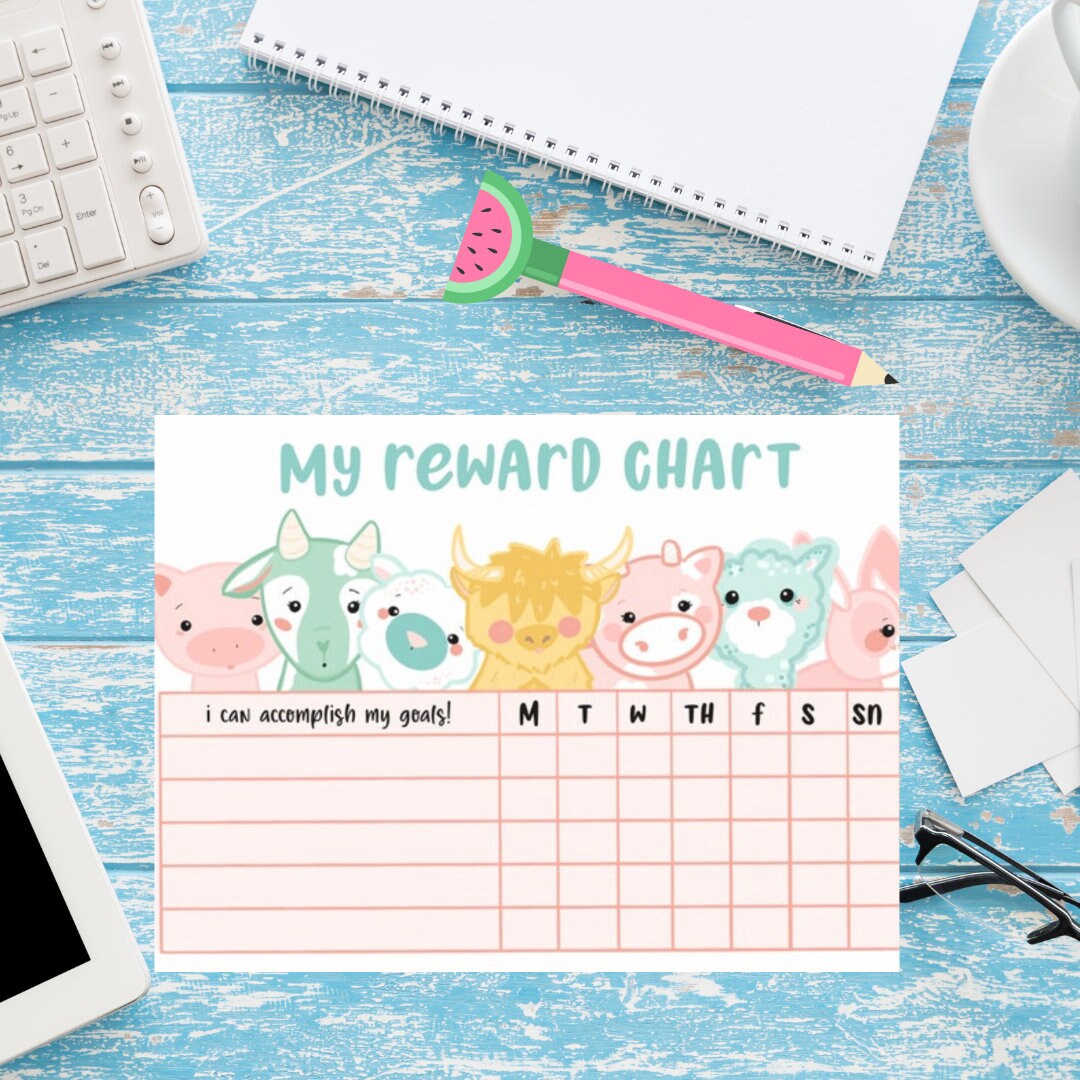 Pastel Farm Reward Chart for Kids, Cute Animals Printable Kids Chore ...