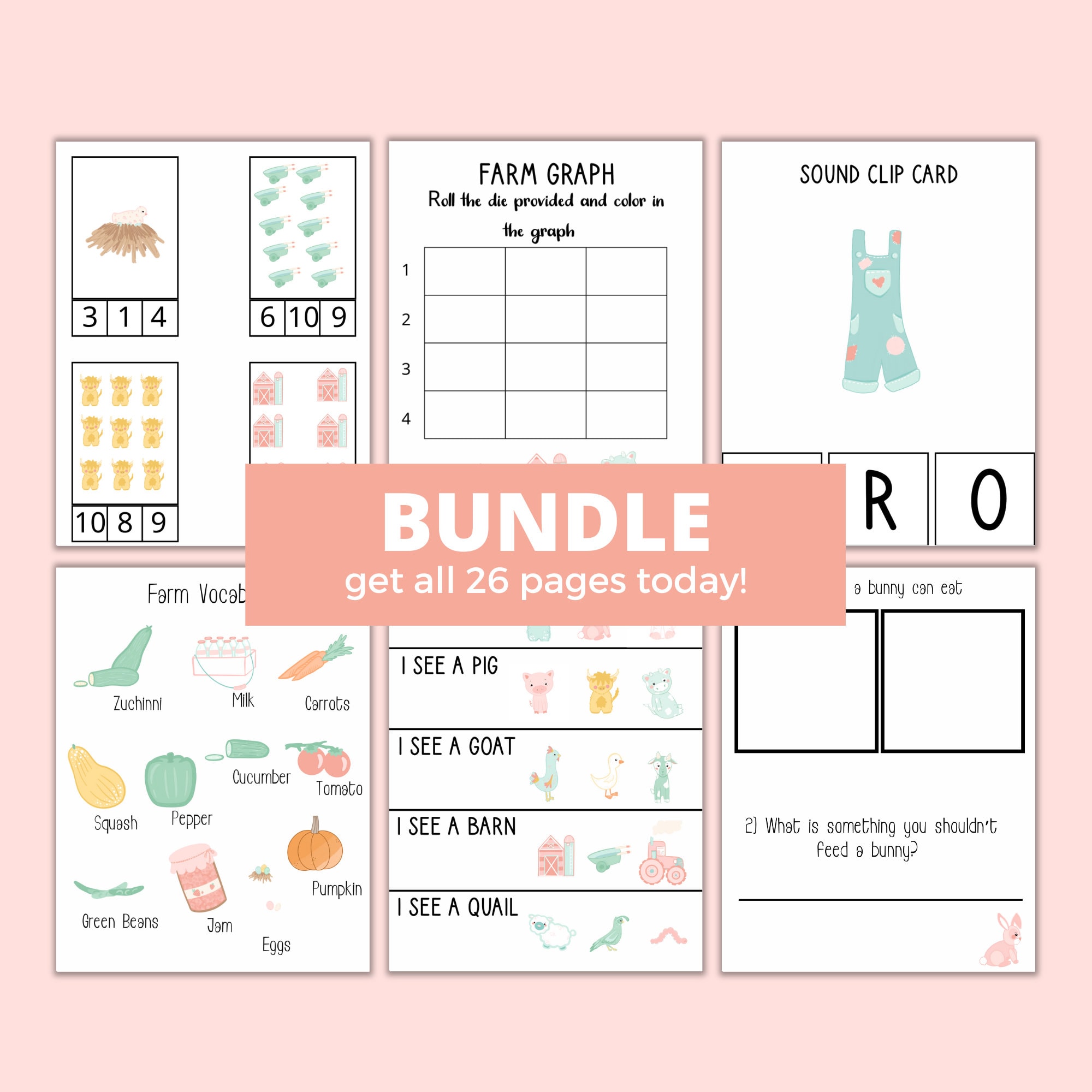 Farm Themed Early Learning Kids Activity Worksheets, Farm Preschool ...