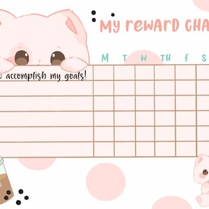 Kawaii Boba Kitty Pastel Kids Reward Chart, Bubble Tea Printable Kids ...