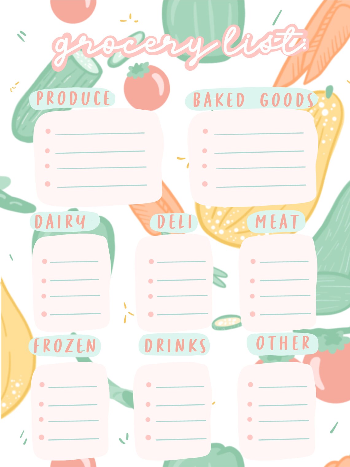 Grocery List Digital Printable, Grocery Shopping, Kawaii Stationary ...