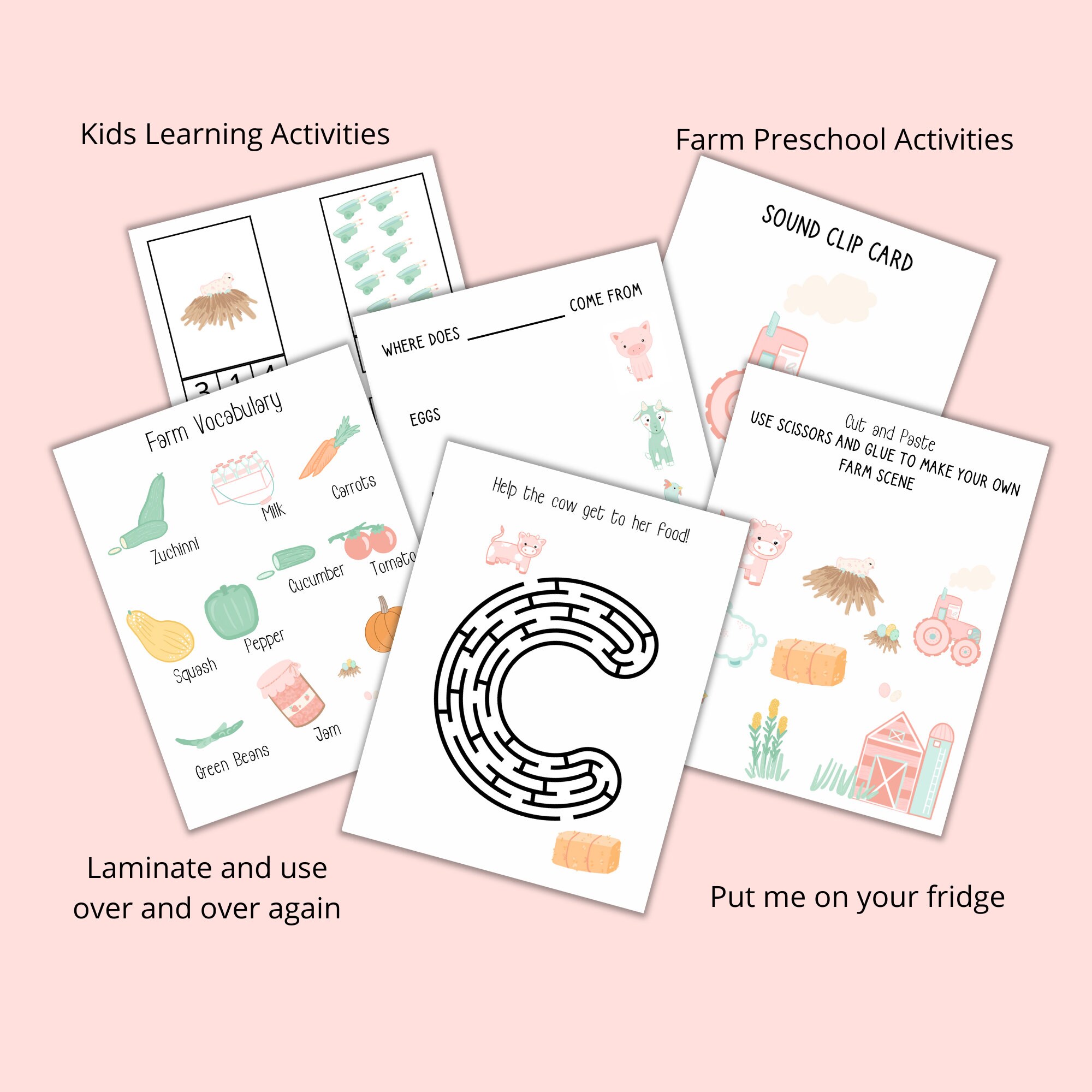 Farm Themed Early Learning Kids Activity Worksheets, Farm Preschool ...