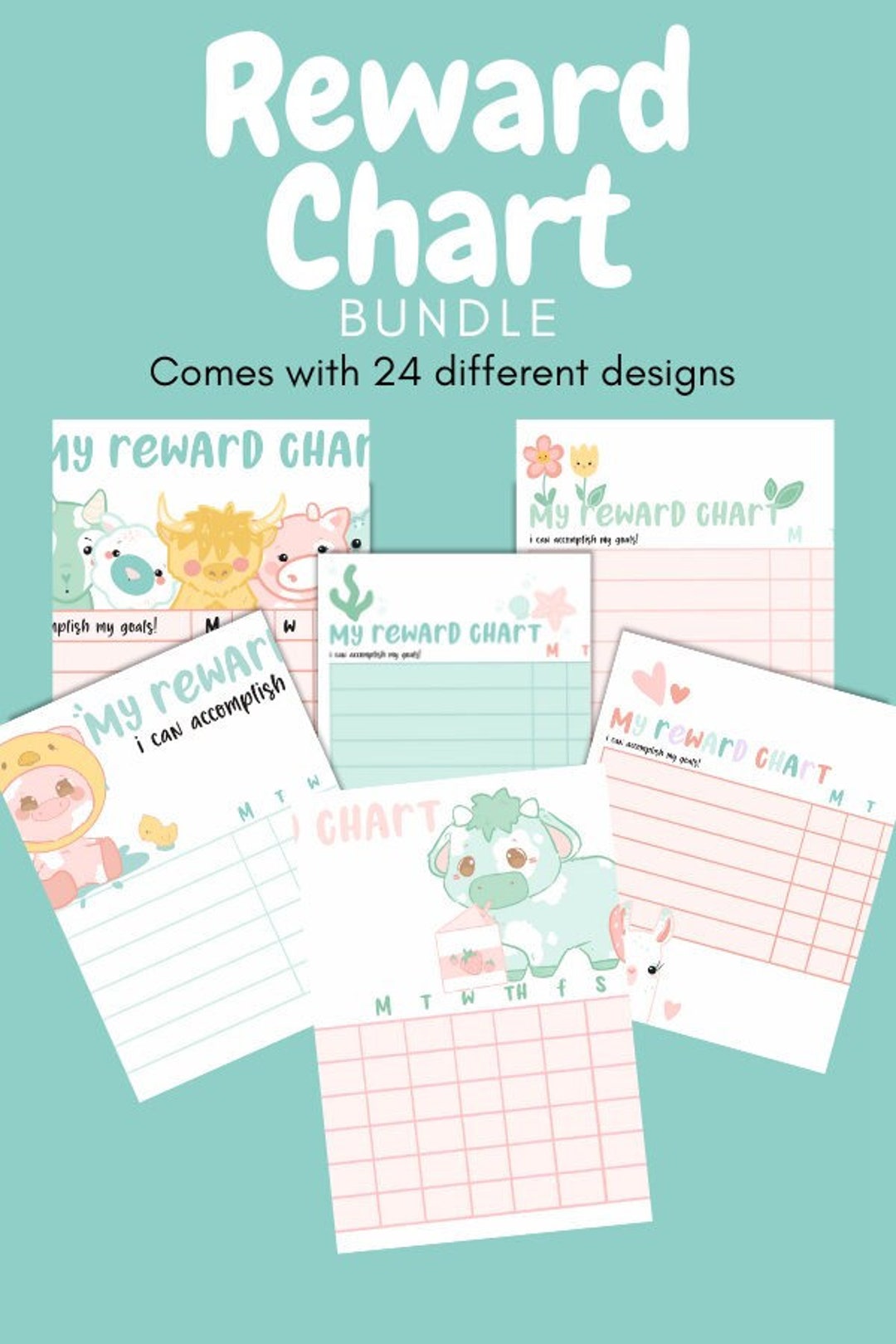 Reward Chart Bundle, 24 Different Designs, Kids Chore and Sticker Chart ...