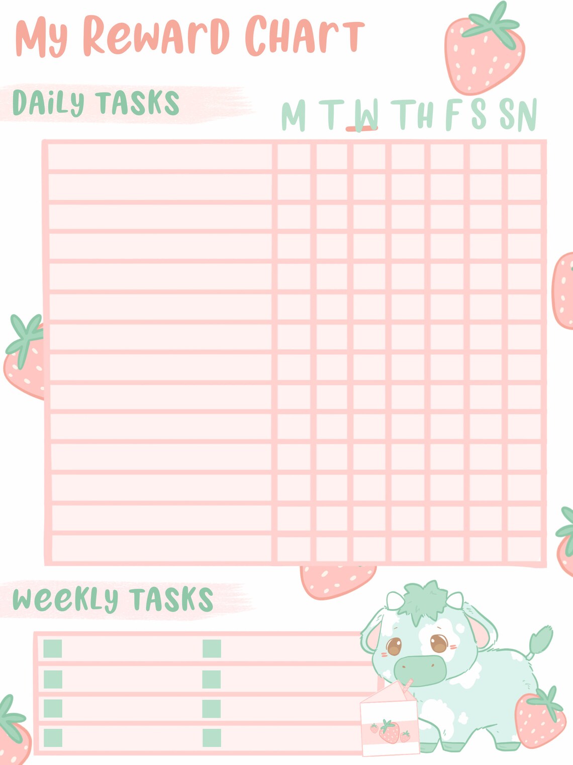 Reward Chart Printable Pack of 6 Pastel Kawaii Reward Chart - Etsy