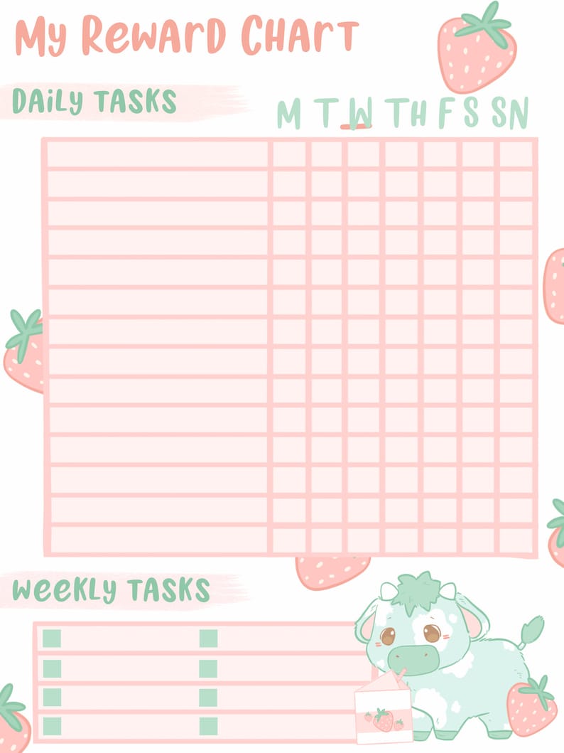 Reward Chart Printable Pack of 6 Pastel Kawaii Reward Chart - Etsy