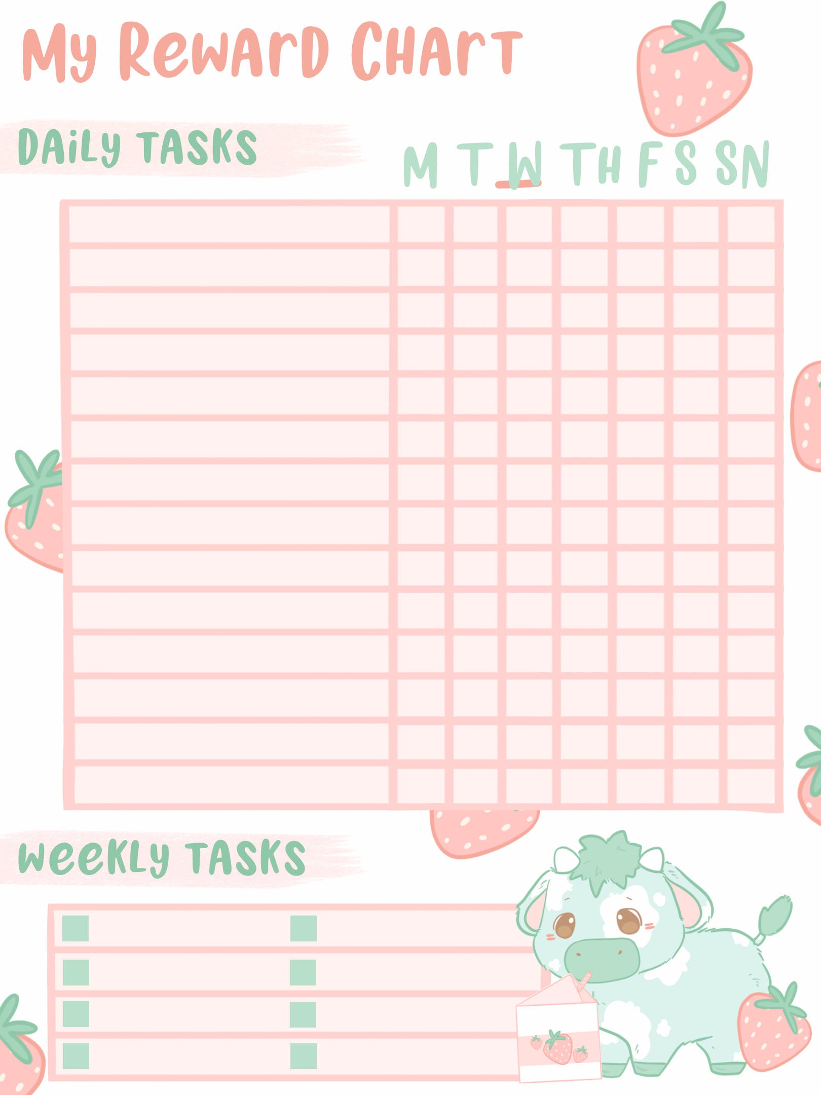 Reward Chart Printable Pack of 6 Pastel Kawaii Reward Chart - Etsy