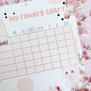 Kawaii Boba Kitty Pastel Kids Reward Chart, Bubble Tea Printable Kids ...
