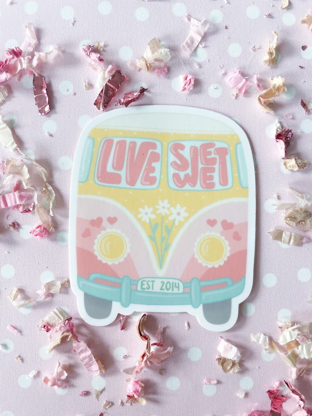 Cute Kawaii Pastel VW Bus Vinyl Waterproof Sticker for Water Bottles ...