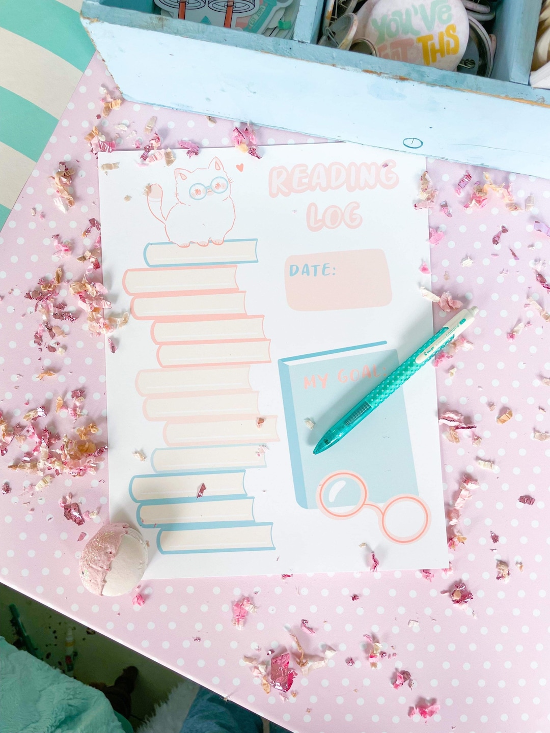 Reading Log With Pastel Kawaii Kitty Cat | Reading Planner | Book ...