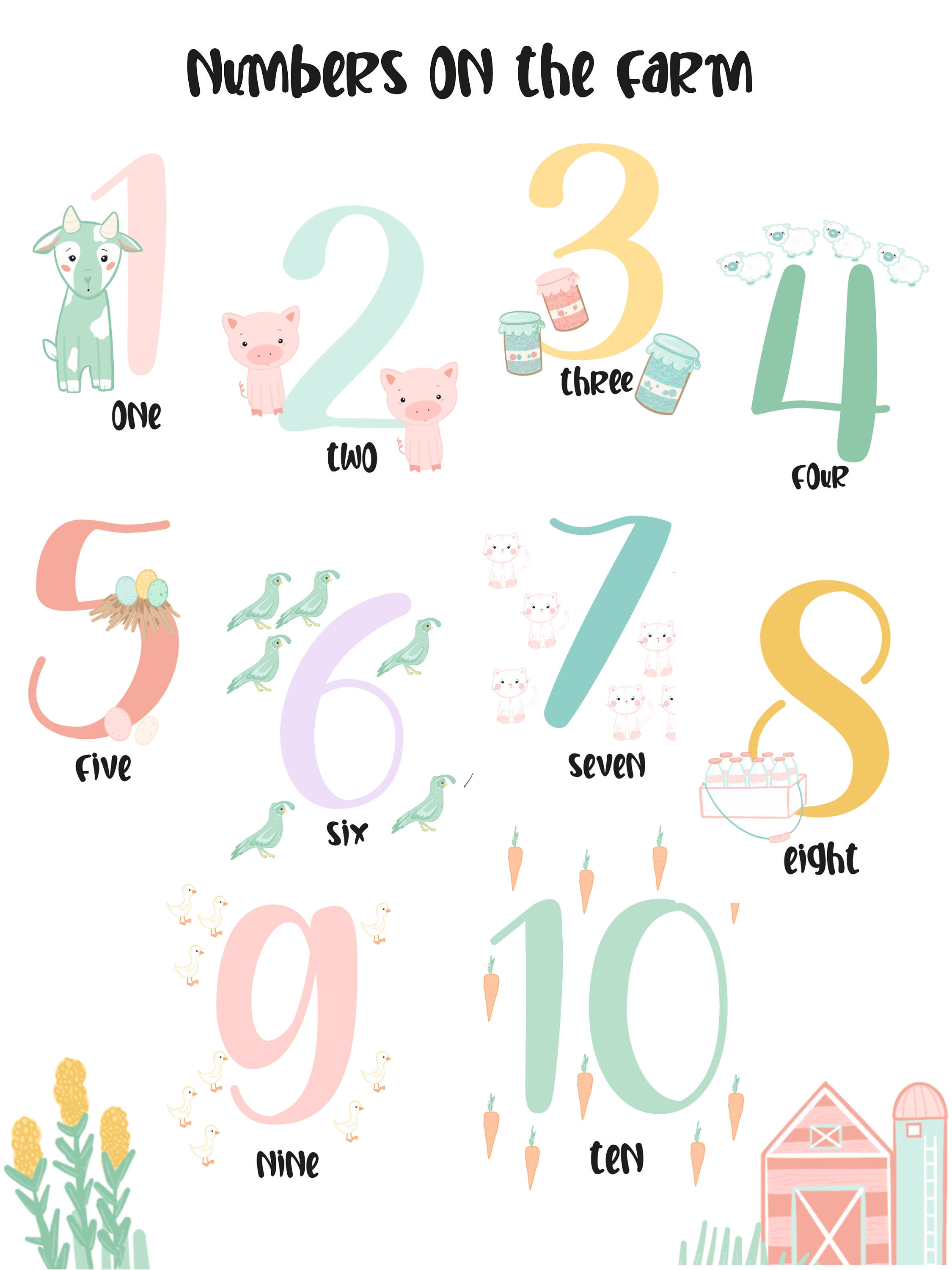 Printable Preschool Farm Counting,farm Animal Educational Toys ...
