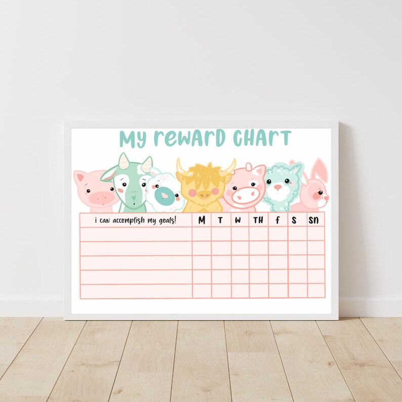 Pastel Farm Reward Chart for Kids, Cute Animals Printable Kids Chore ...
