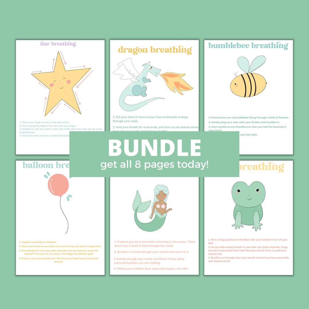 Breathing Techniques and Set of 8 Cards Bundle,breathing Technique for ...
