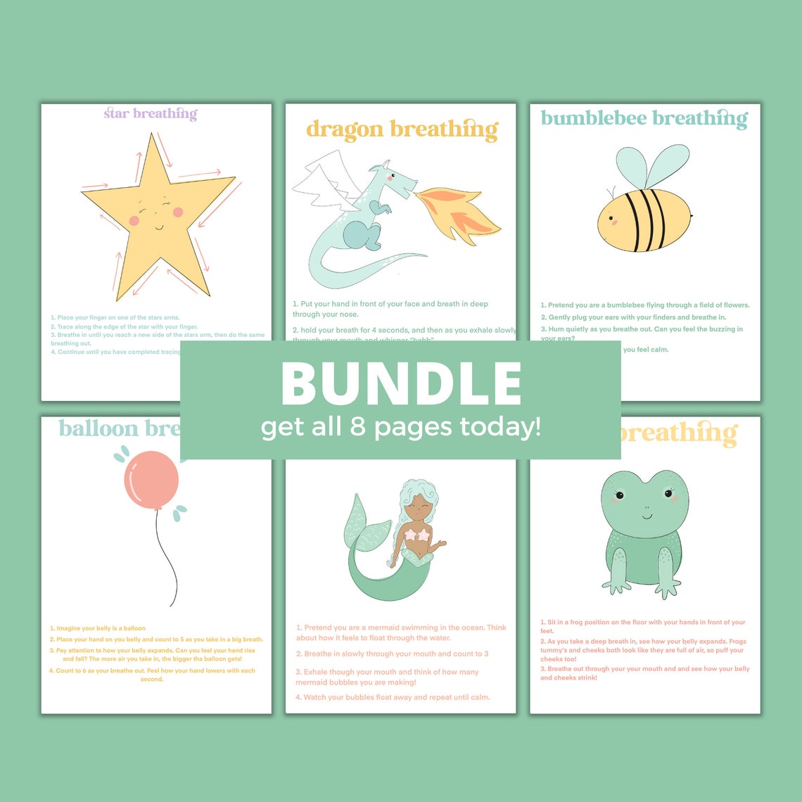 Breathing Techniques and Set of 8 Cards Bundle,breathing Technique for ...
