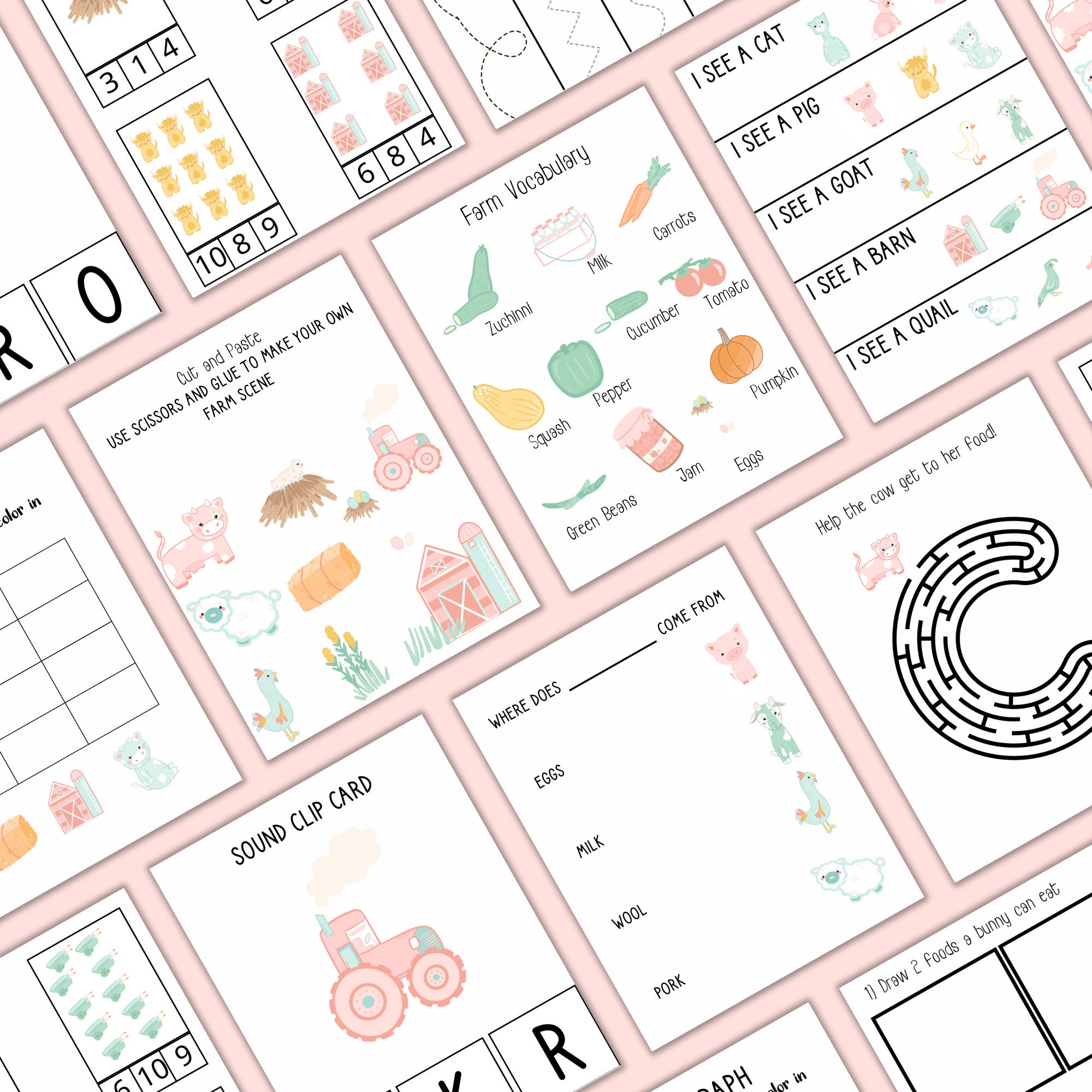 Farm Themed Early Learning Kids Activity Worksheets, Farm Preschool ...