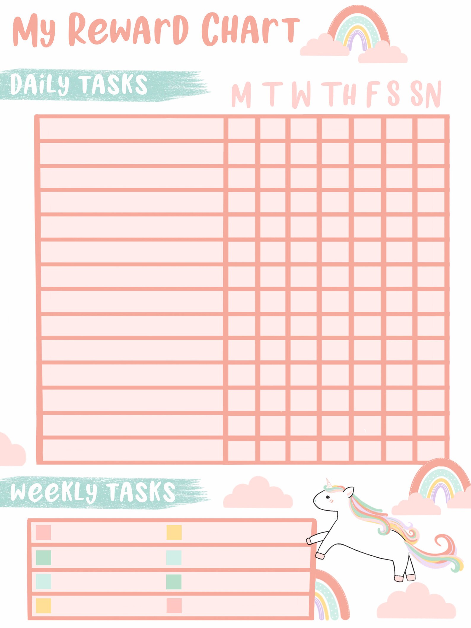 Reward Chart Printable Pack of 6 Pastel Kawaii Reward Chart - Etsy
