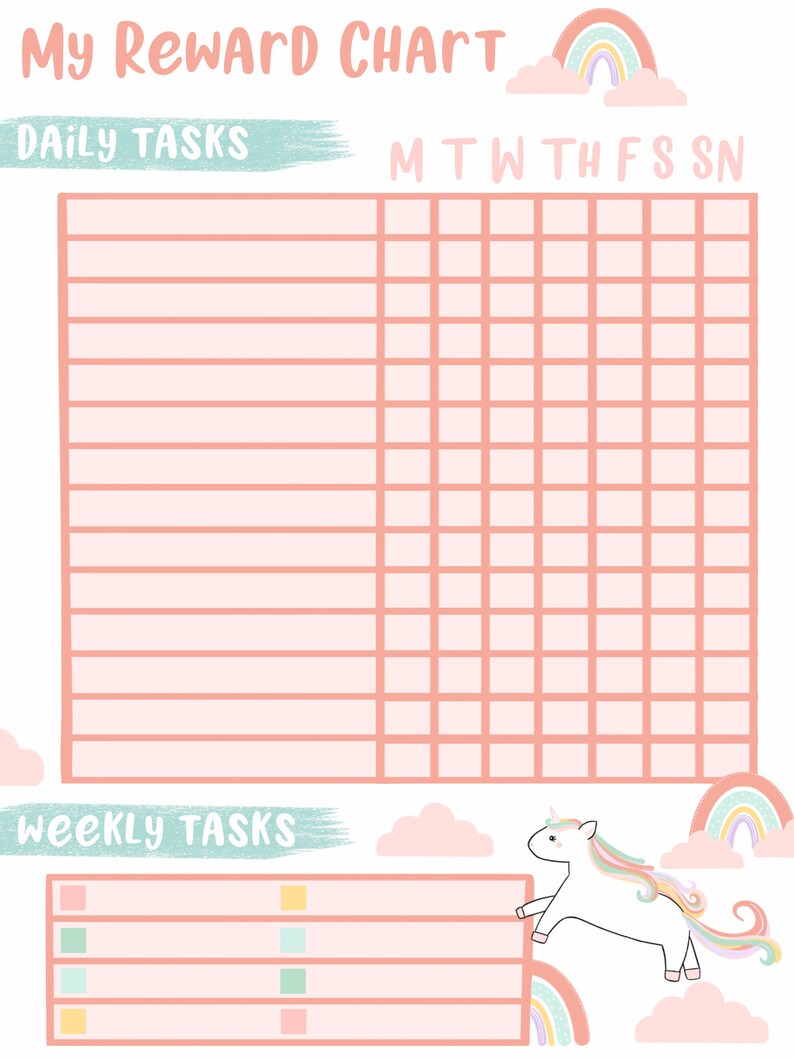 Reward Chart Printable Pack of 6 Pastel Kawaii Reward Chart - Etsy