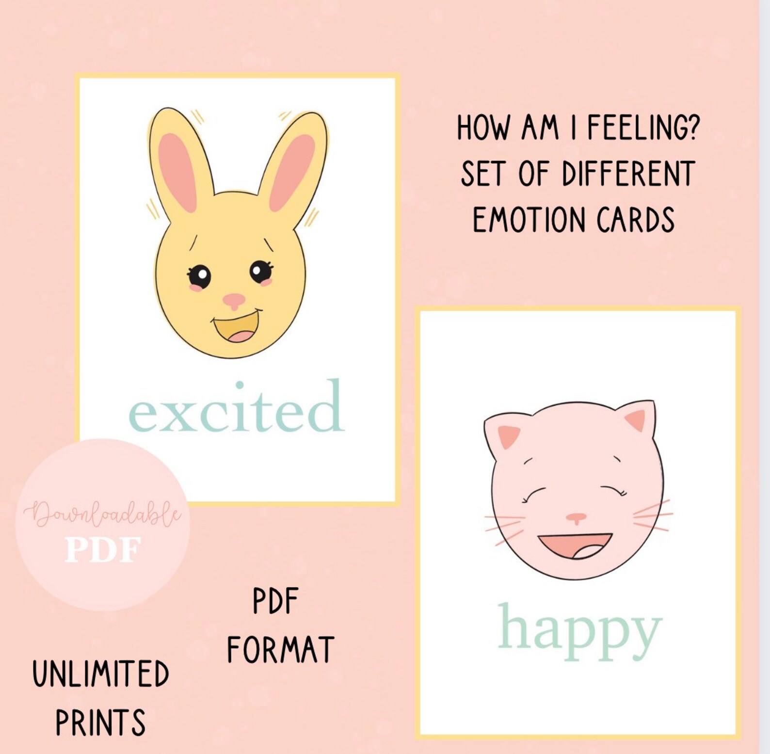 How Am I Feeling Cards Set of 16, Emotion Cards, Facial Expressions ...