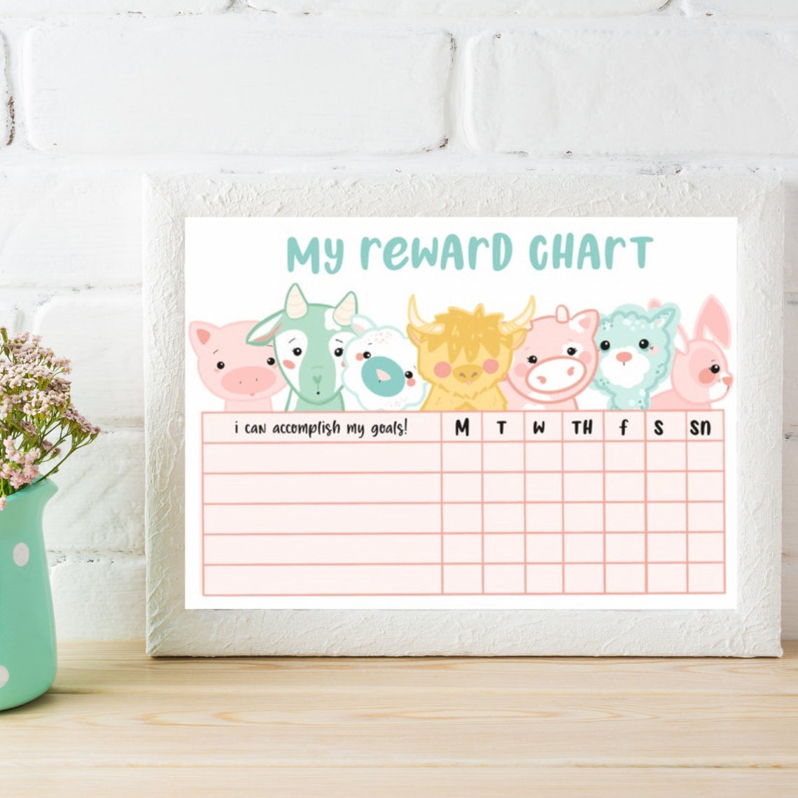 Pastel Farm Reward Chart for Kids, Cute Animals Printable Kids Chore ...