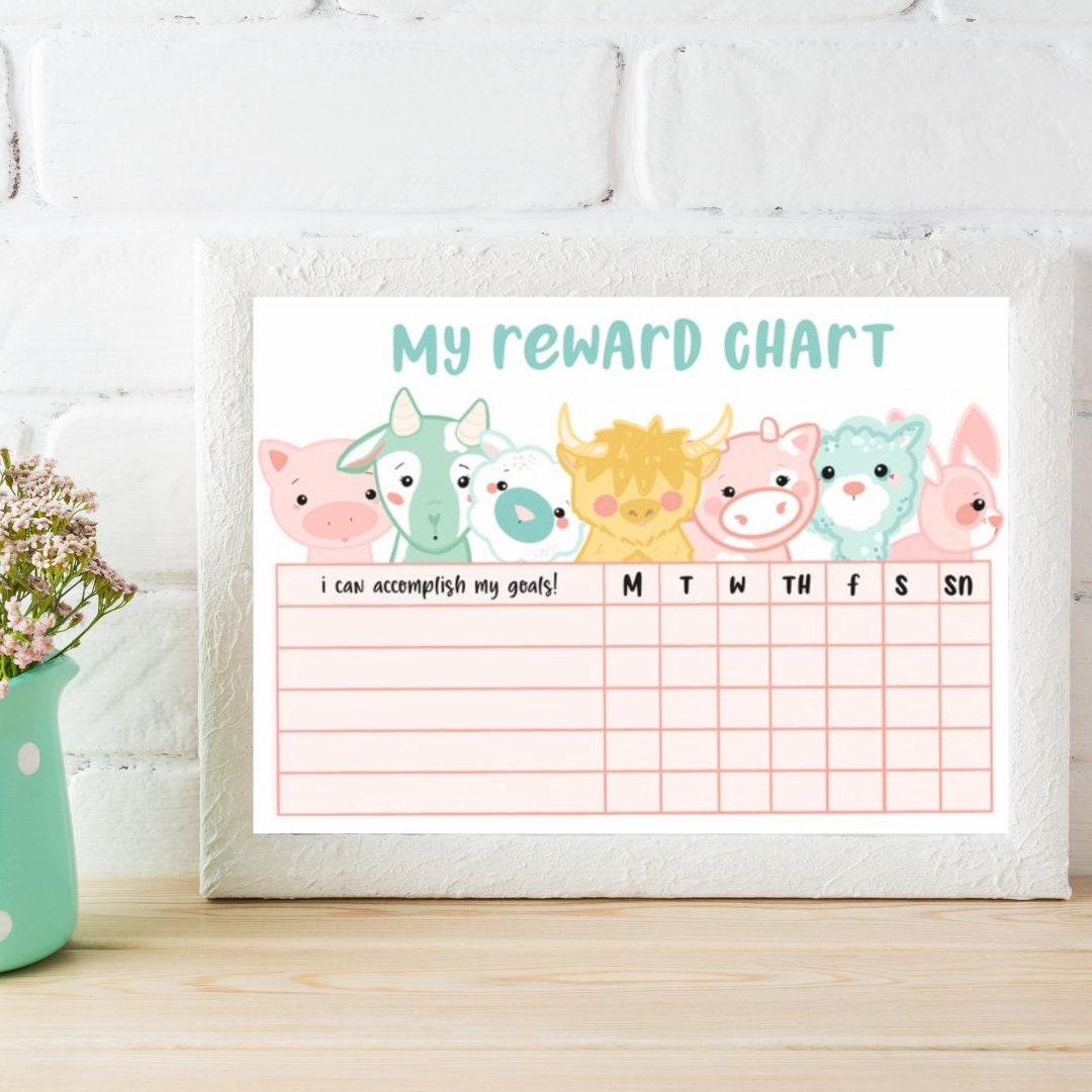 Pastel Farm Reward Chart for Kids, Cute Animals Printable Kids Chore ...
