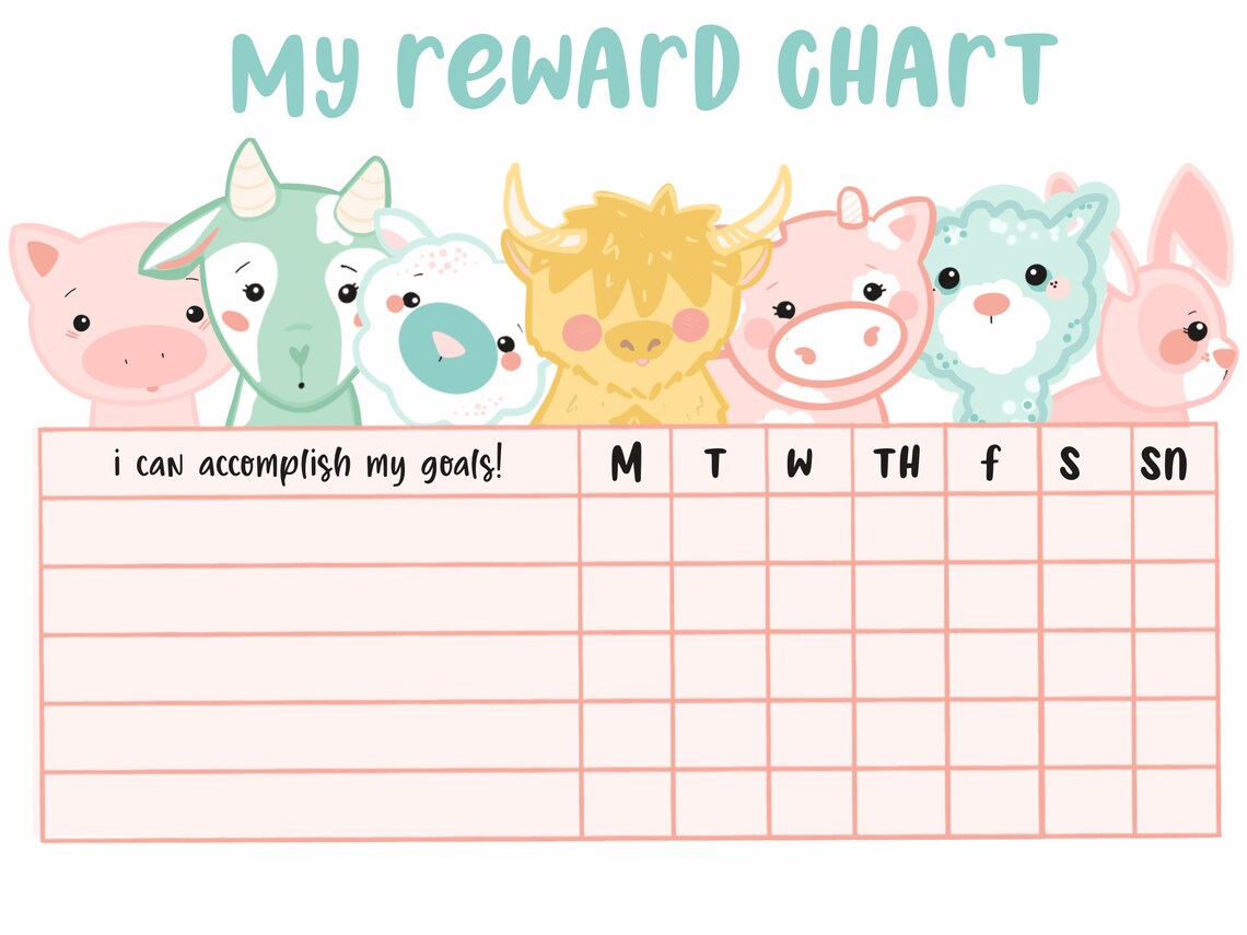 Pastel Farm Reward Chart for Kids, Cute Animals Printable Kids Chore ...