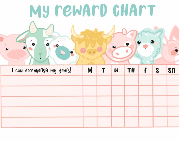 Pastel Farm Reward Chart for Kids, Cute Animals Printable Kids Chore ...
