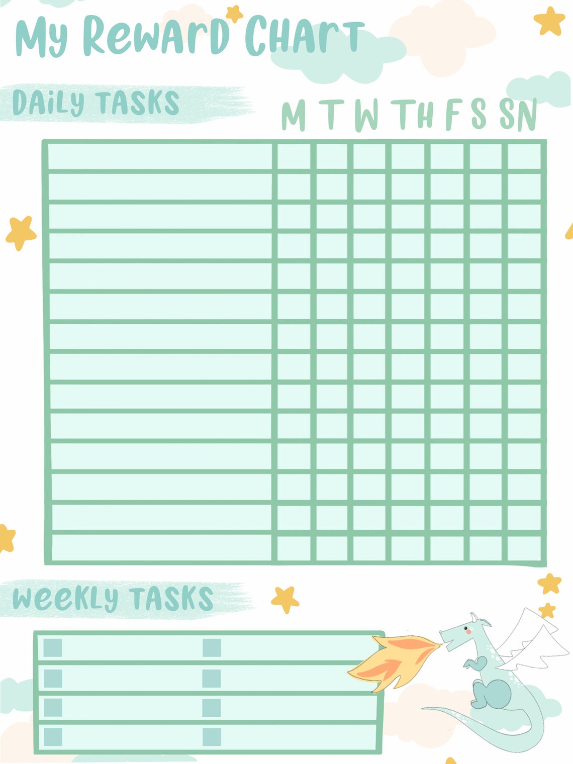Reward Chart Printable Pack of 6 Pastel Kawaii Reward Chart - Etsy
