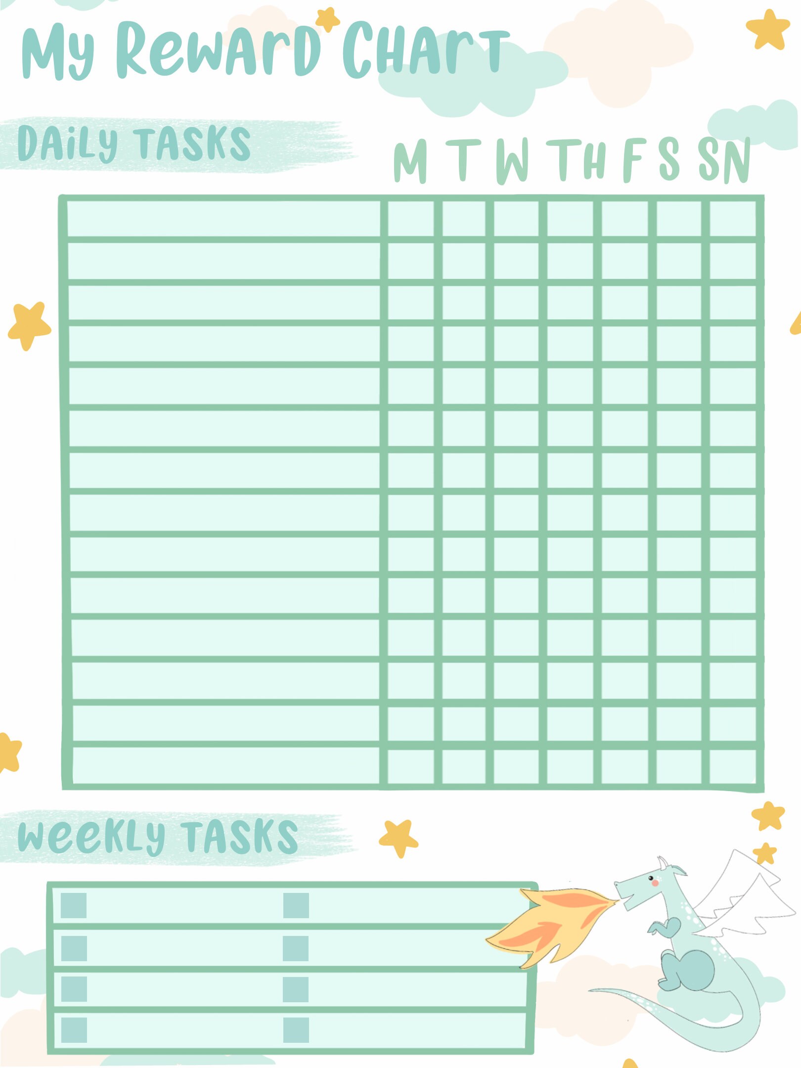 Reward Chart Printable Pack of 6 Pastel Kawaii Reward Chart - Etsy