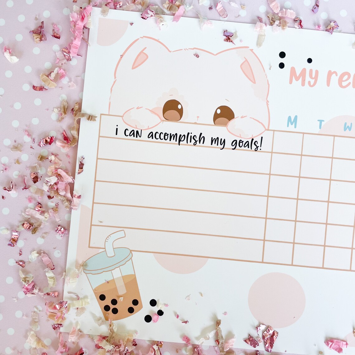Kawaii Boba Kitty Pastel Kids Reward Chart Bubble Tea - Etsy