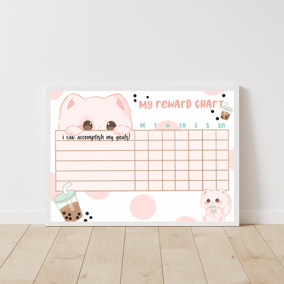 Kawaii Boba Kitty Pastel Kids Reward Chart Bubble Tea - Etsy