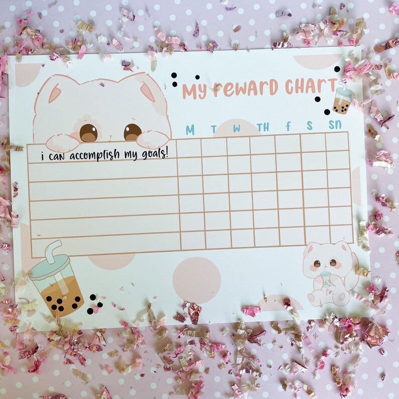 Kawaii Boba Kitty Pastel Kids Reward Chart Bubble Tea - Etsy