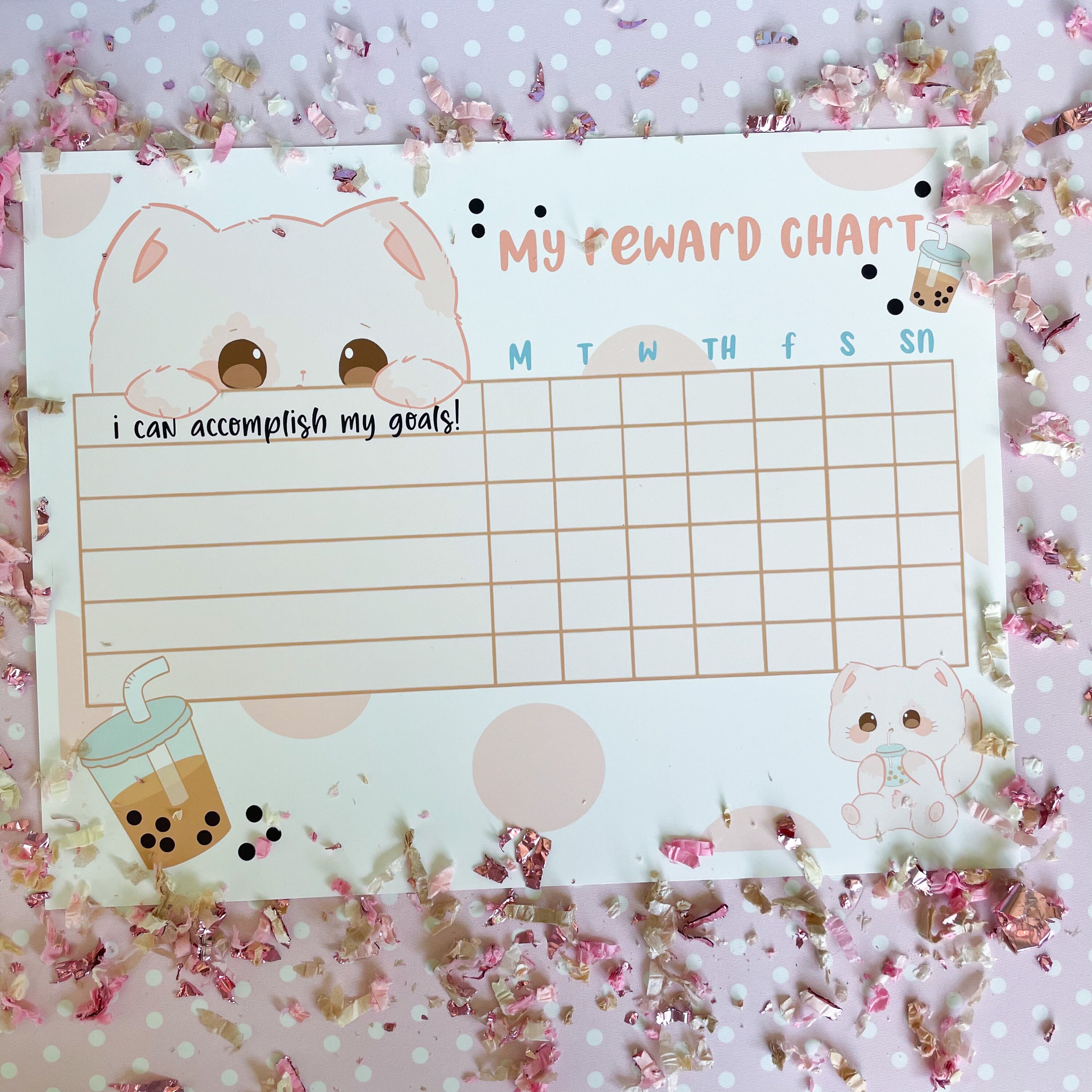Kawaii Boba Kitty Pastel Kids Reward Chart Bubble Tea - Etsy