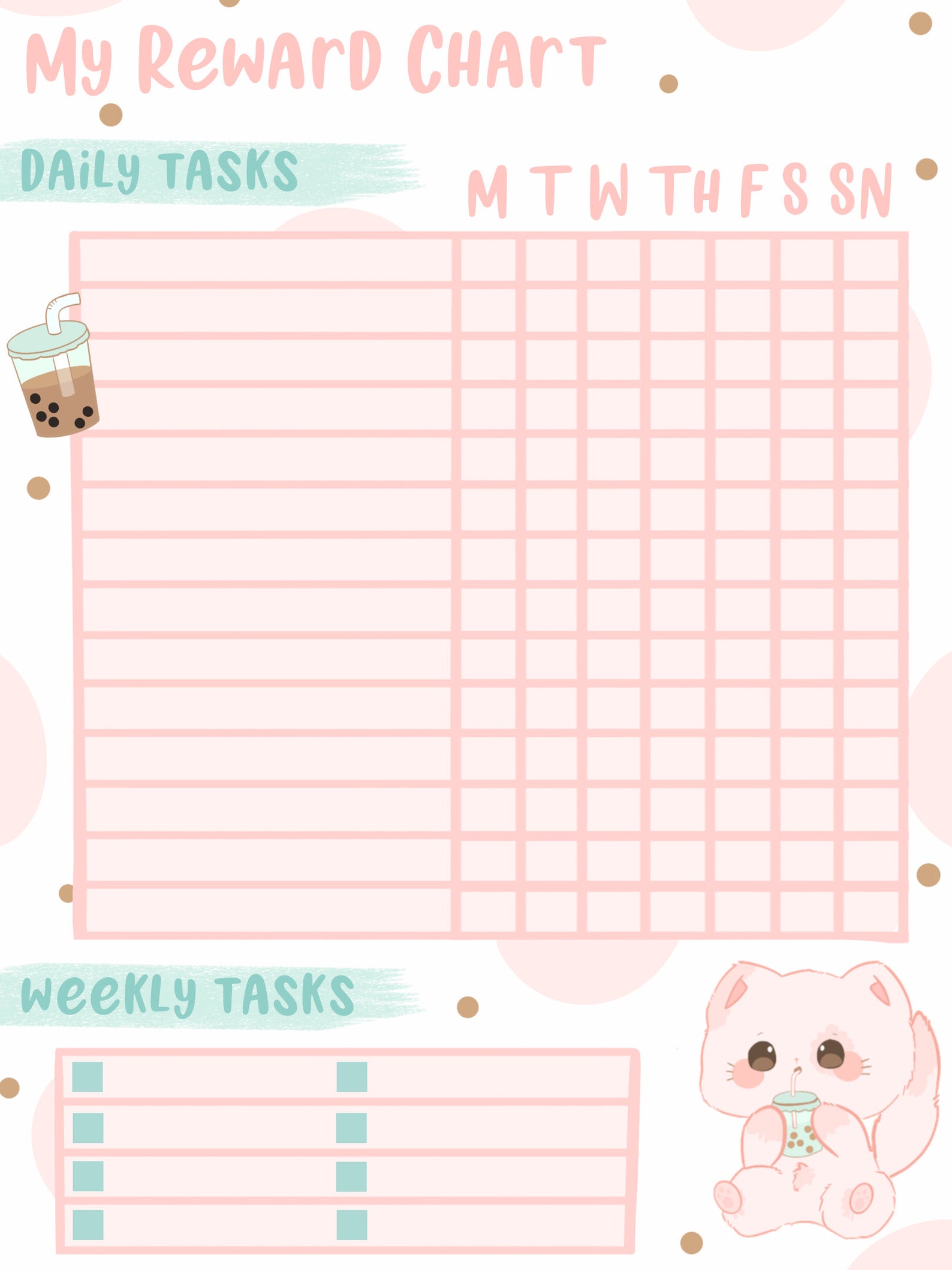 Reward Chart Printable Pack of 6 Pastel Kawaii Reward Chart - Etsy