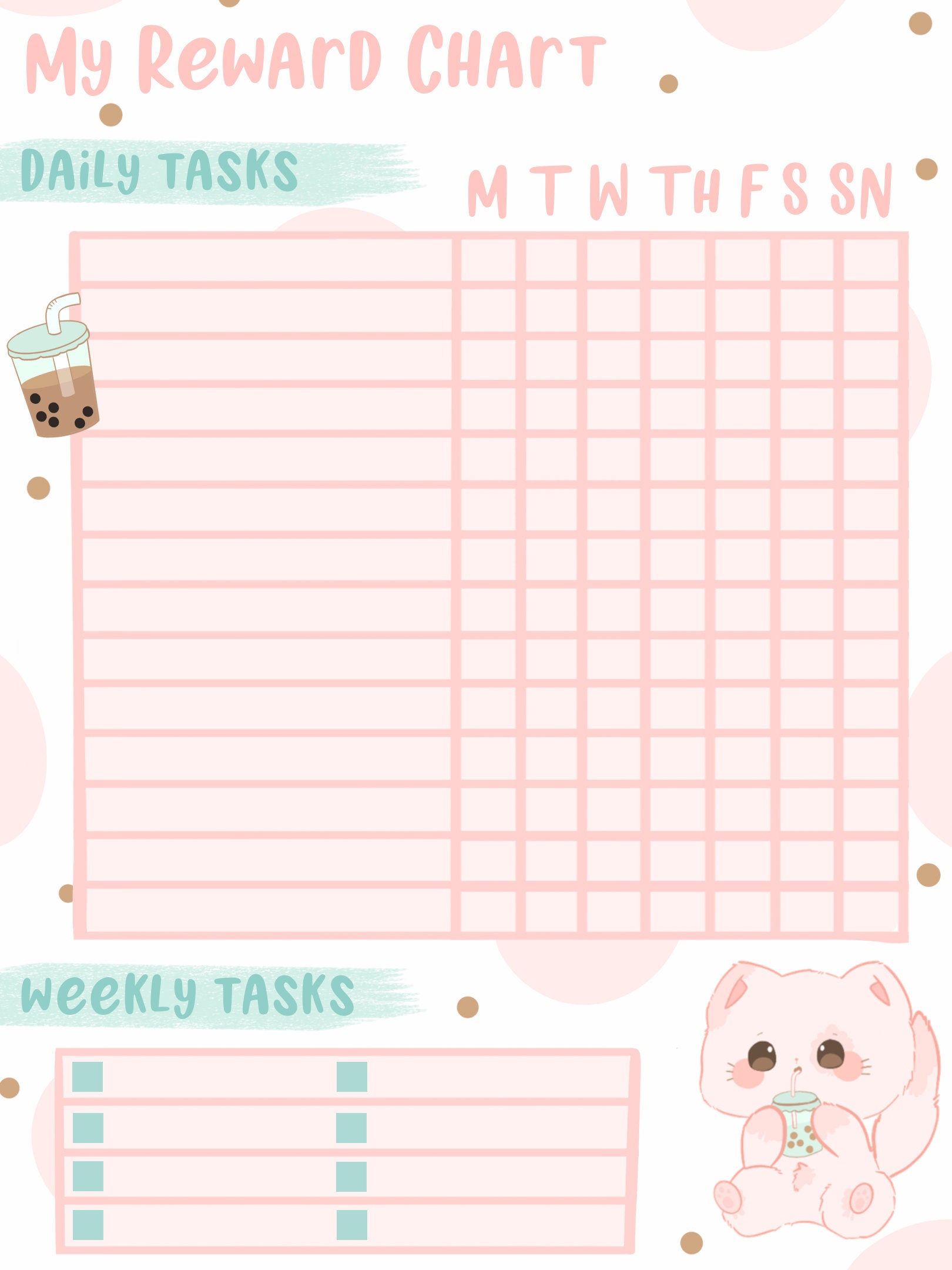 Reward Chart Printable Pack of 6 Pastel Kawaii Reward Chart - Etsy