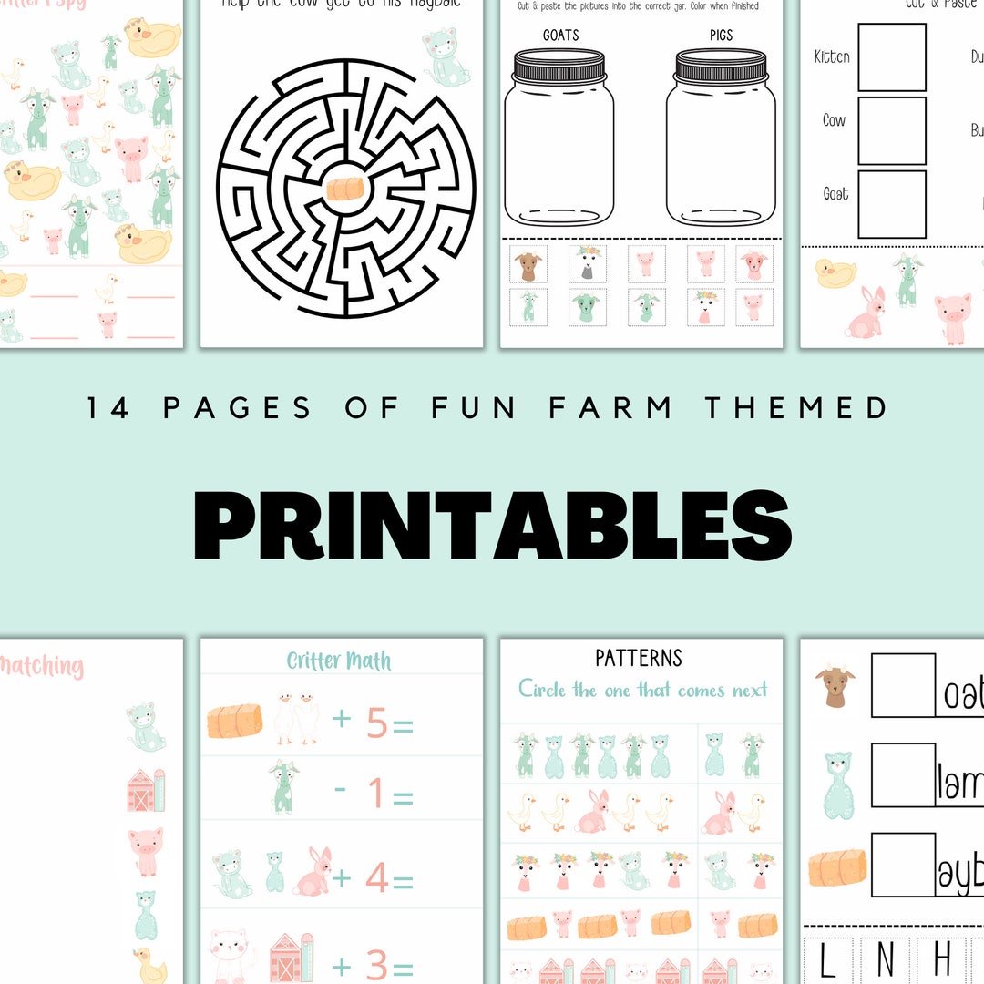 Farm Themed Early Learning Kids Activity Worksheets, Farm Preschool ...