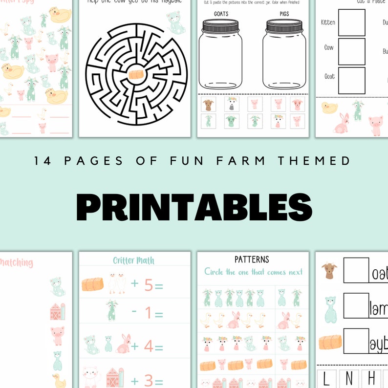 Farm Themed Early Learning Kids Activity Worksheets Farm - Etsy