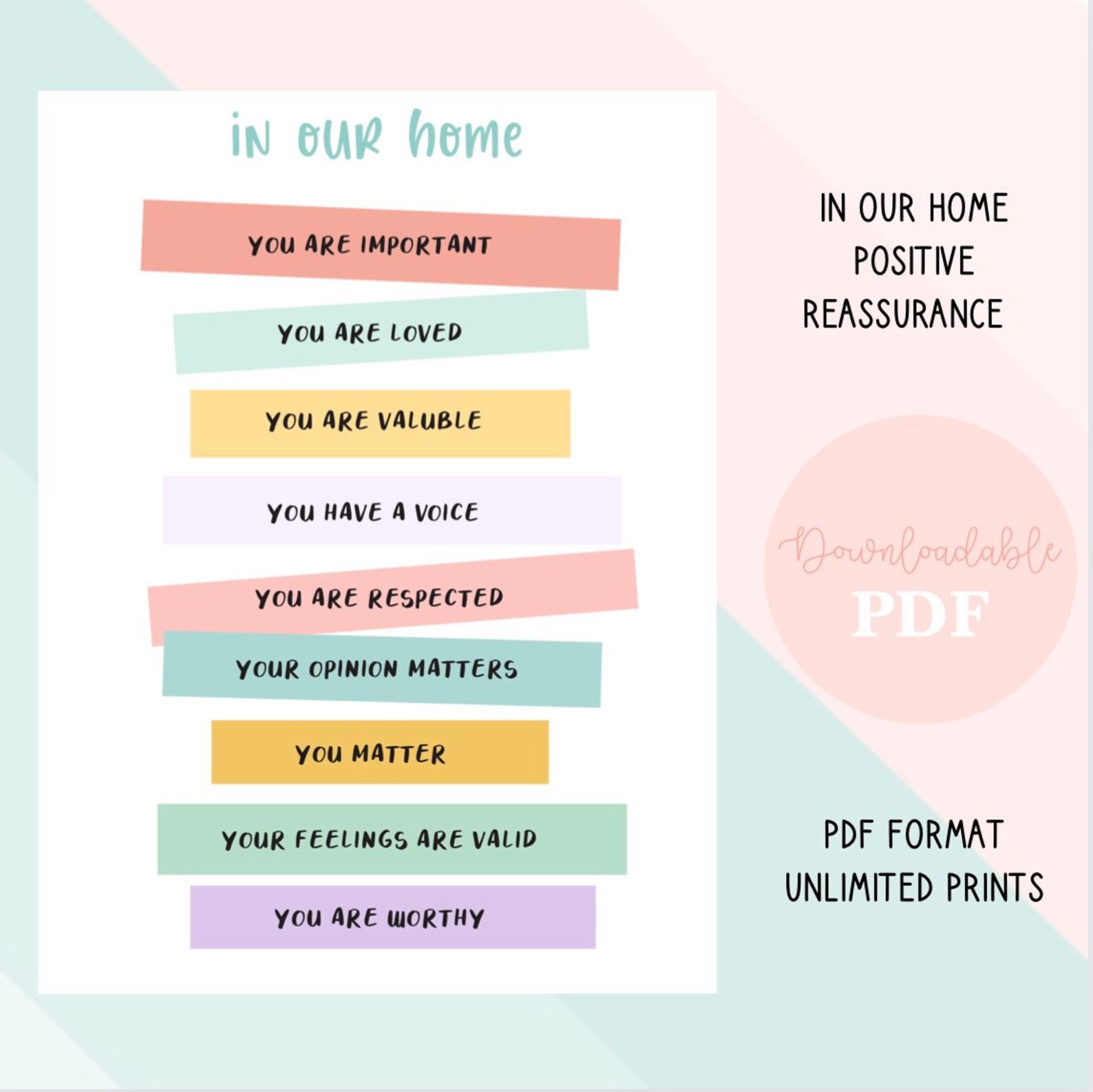 In Our Home Saying, Positive Thinking, PDF, Instant Download ...