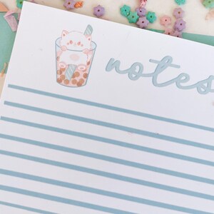 4x8 Cat Themed Notes Notepad, Boba, Bubble Tea, Kawaii, Kawaii Notepad ...