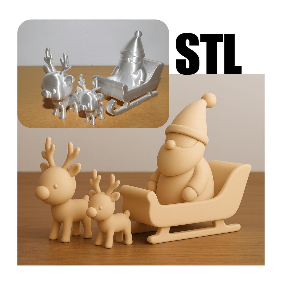 Santa Claus STL | Minimalist Santa Sleigh With Reindeer 3D Model | STL ...