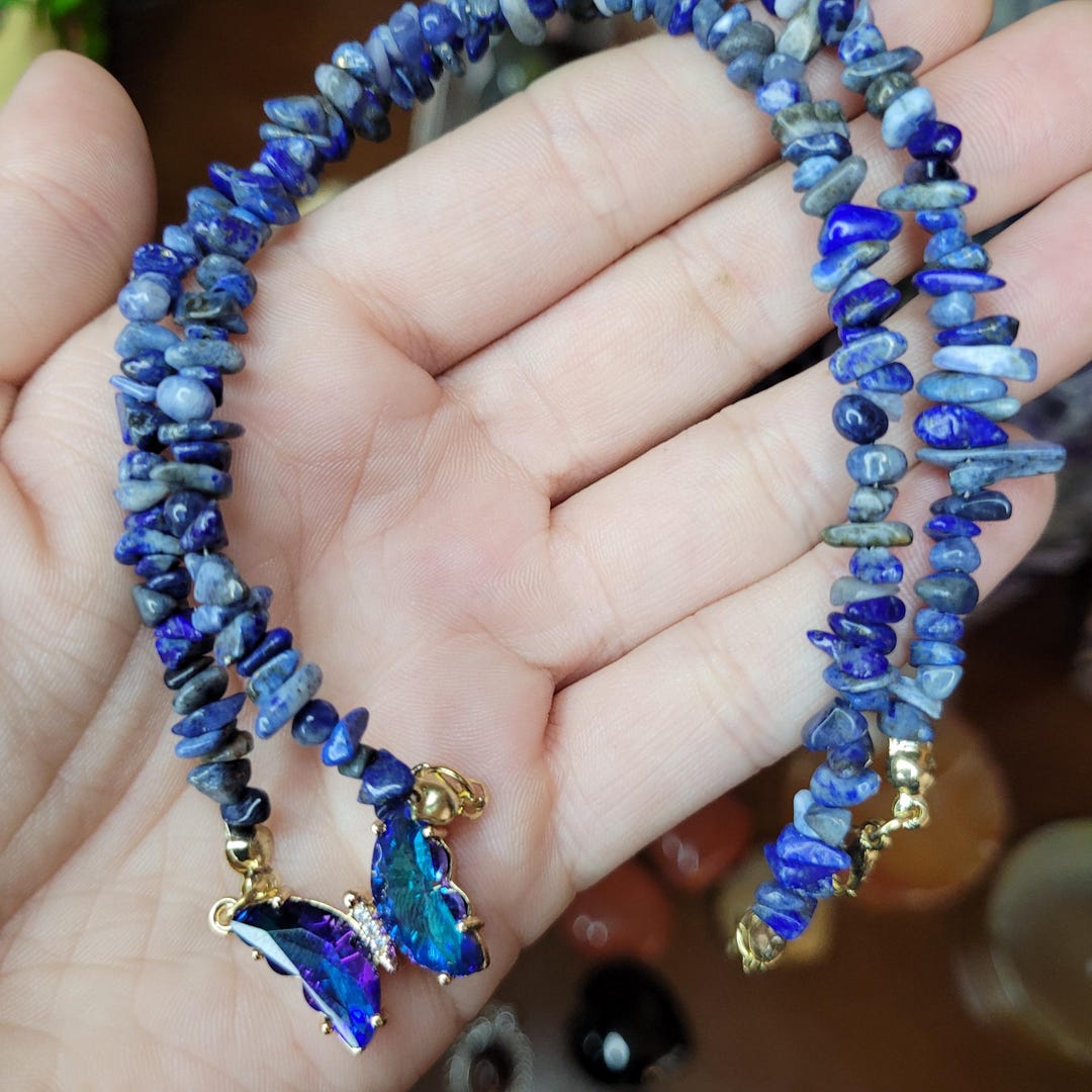 Lapis Lazuli Chip Butterfly Necklace - Etsy