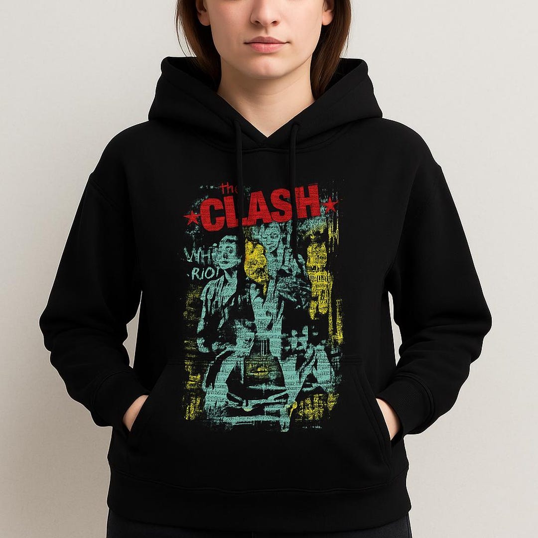 The Clash Hoodie Punk Rock Band Merch Sweatshirt | Retro 70s White Riot ...