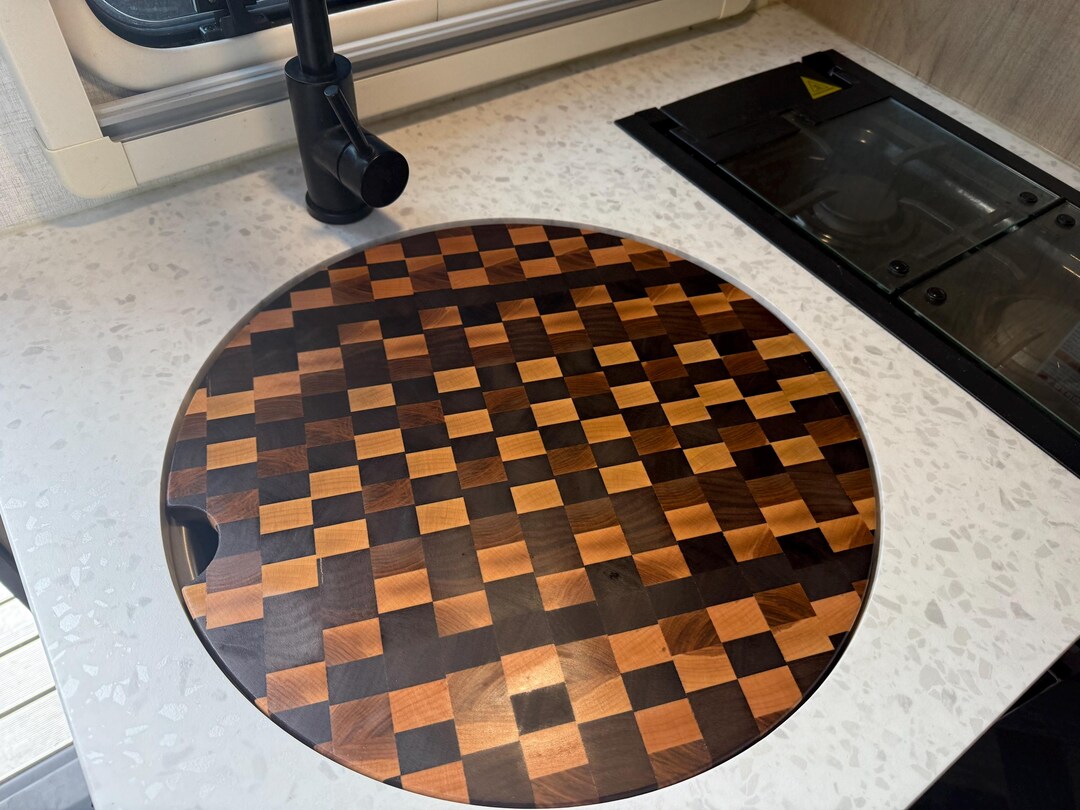 Round End-grain Sink Cover Cutting Board • Walnut & Maple • Custom Fit ...