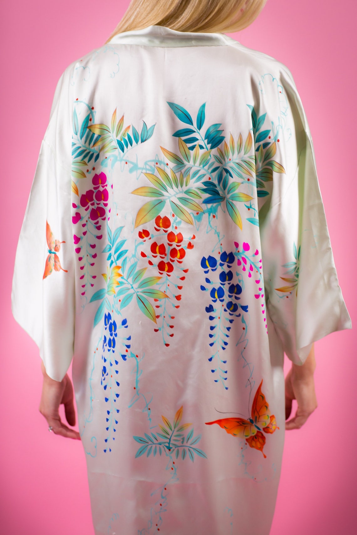 1940's Handpainted Silk Satin Mint Green Floral Robe One | Etsy