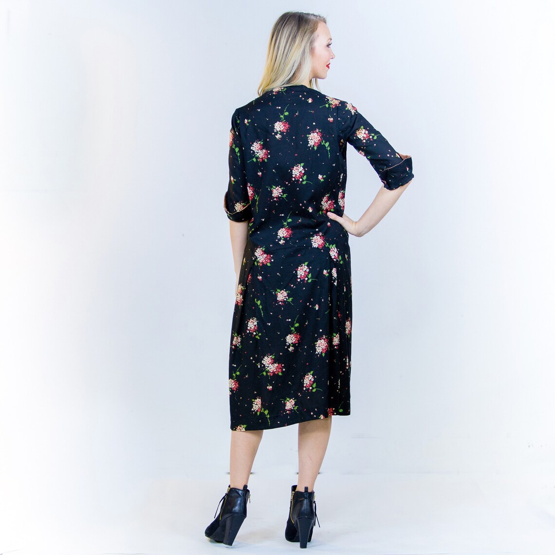 1920's Black Floral Robe 20's Pattern Wrap Dress - Etsy